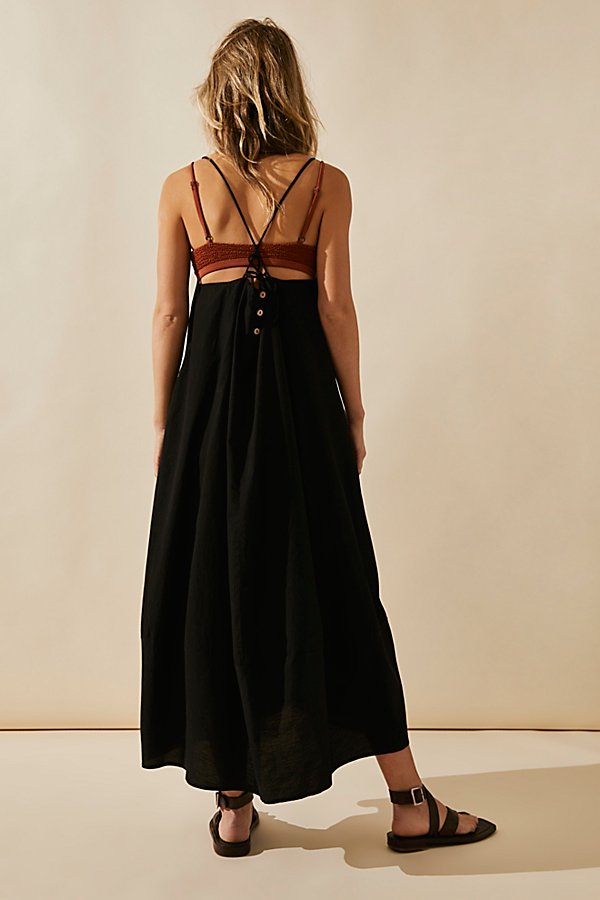 black midi dress sleeveless Anna Black Cotton Dress Pockets | Sleeveless Midi