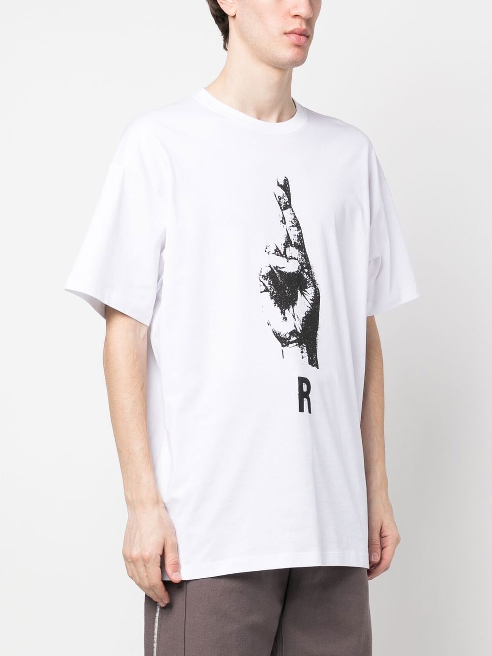 Raf Simons Hand Sign-Print T-Shirt In White - 58% Off | Editorialist