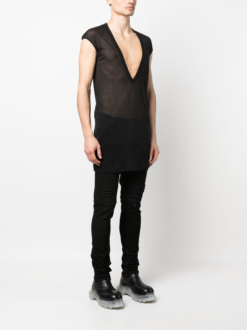 Rick Owens リックオウエンス ディランT Vネック ブラック Rick Owens Dylan V-Neck Longline T-Shirt In Black - 50% Off
