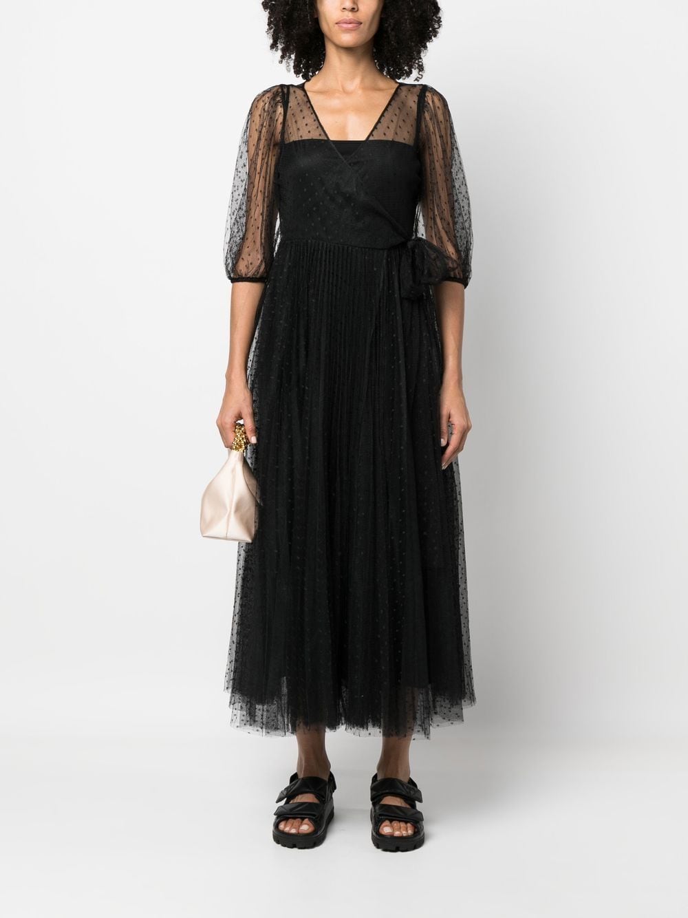 RED VALENTINO Short-Sleeved Tulle Midi Dress
