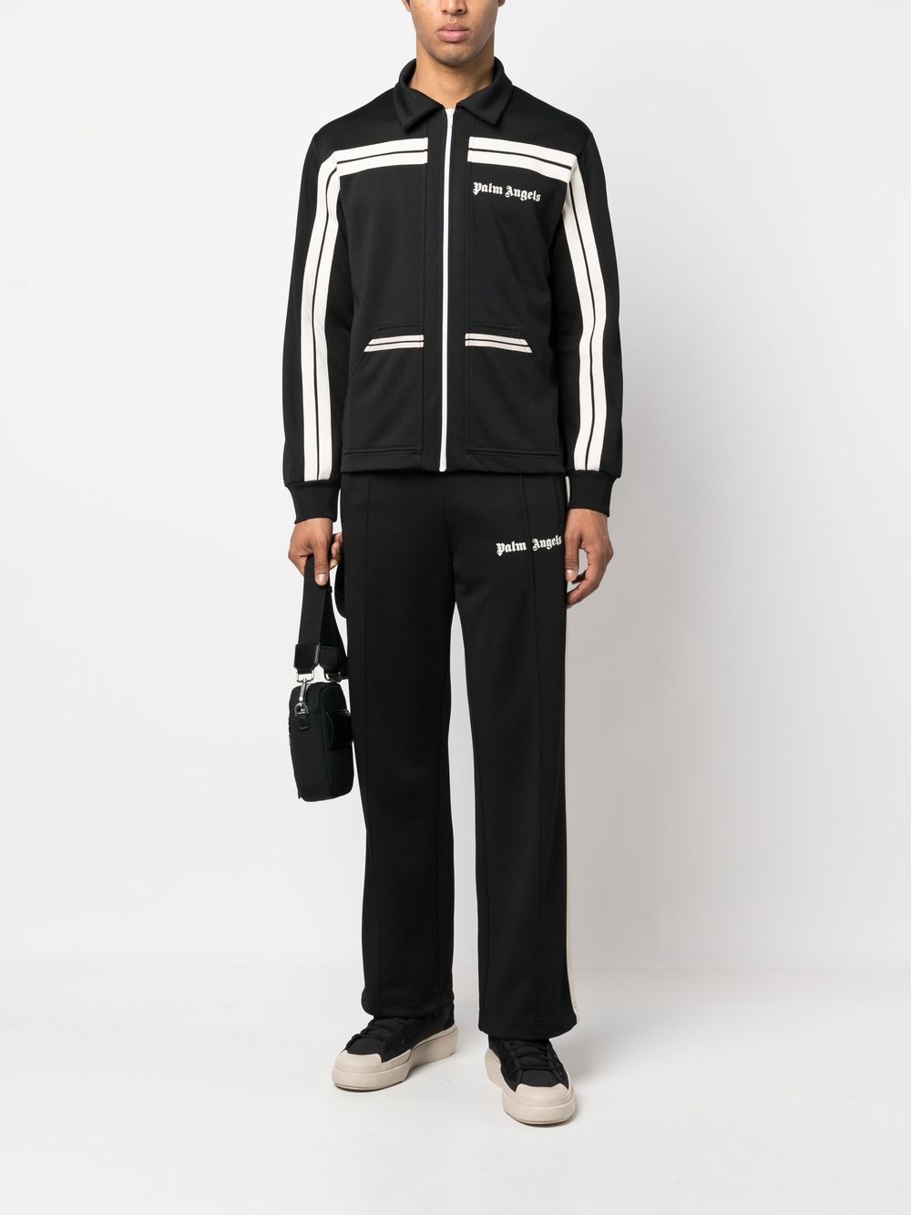 PALM ANGELS Logo-Print Panelled Zip-Up Jacket