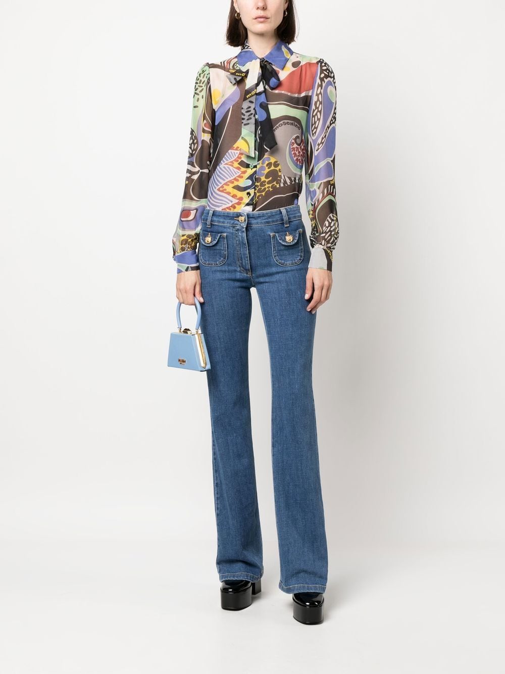 MOSCHINO Moschino Abstract-Pattern Pussy-Bow Blouse