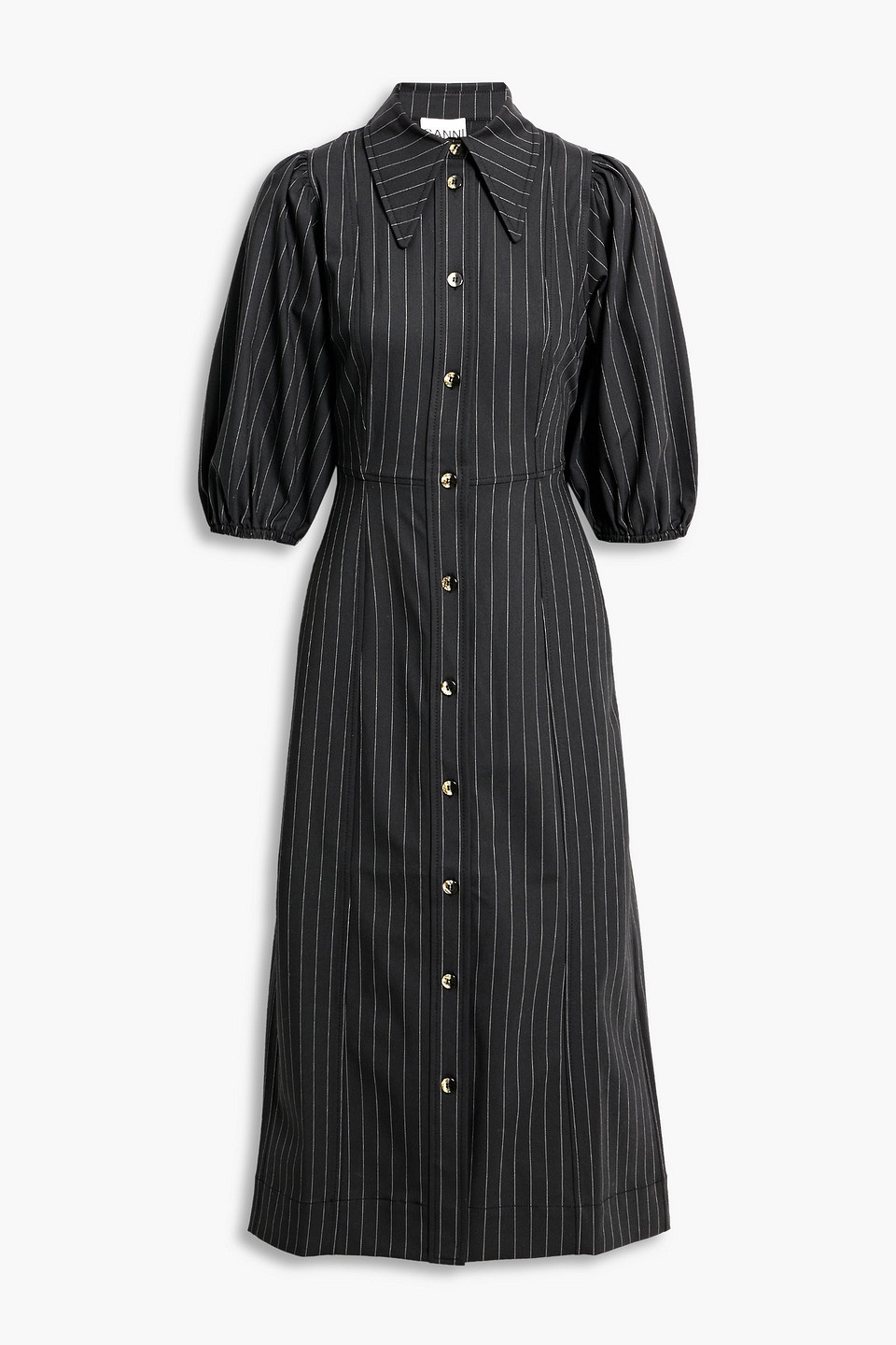 ganni pinstripe ruched dress Ganni Pinstripe Stretch Mini Dress In Phantom