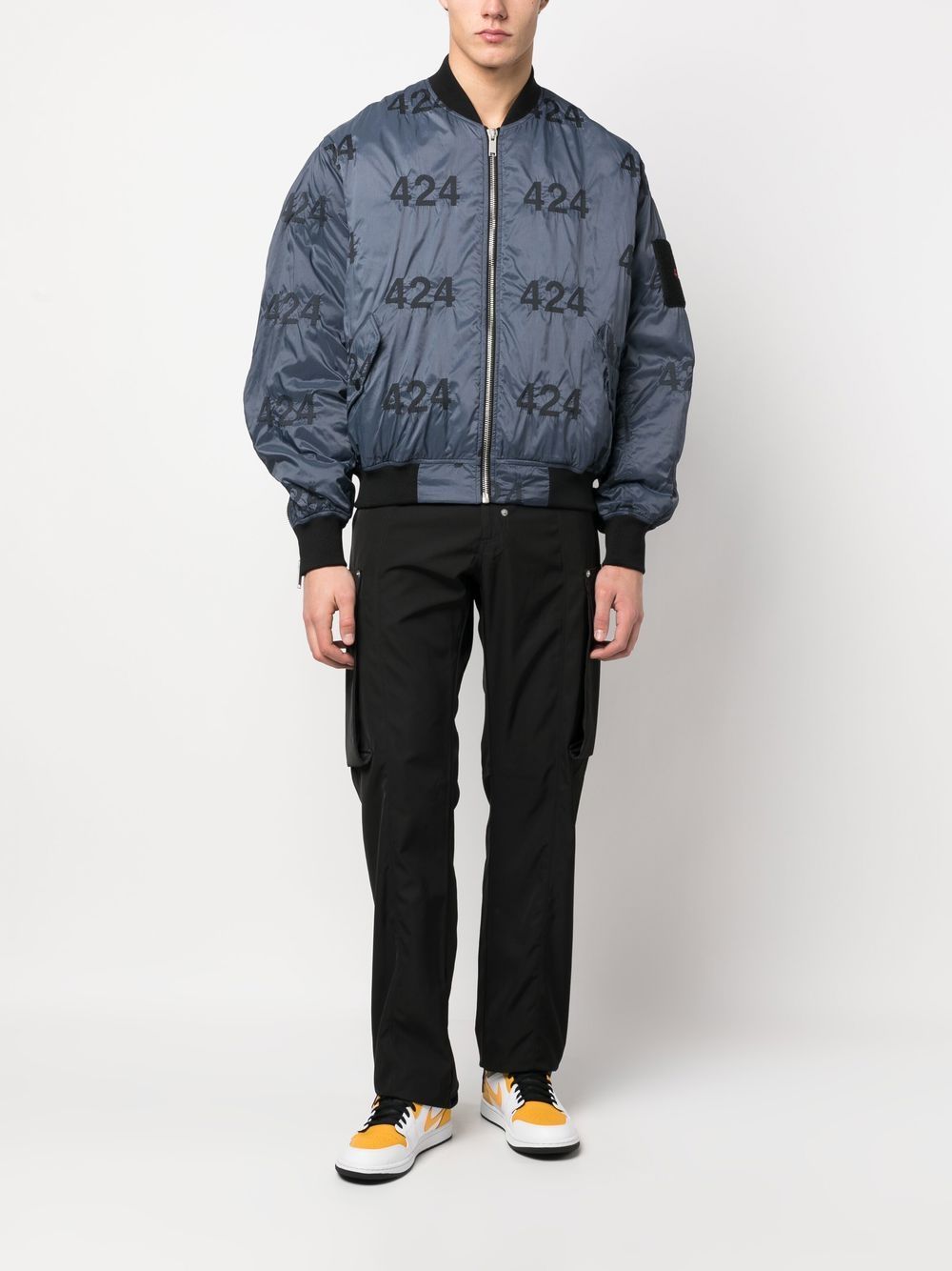 424 424 Logo-Print Quilted Bomber Jacket