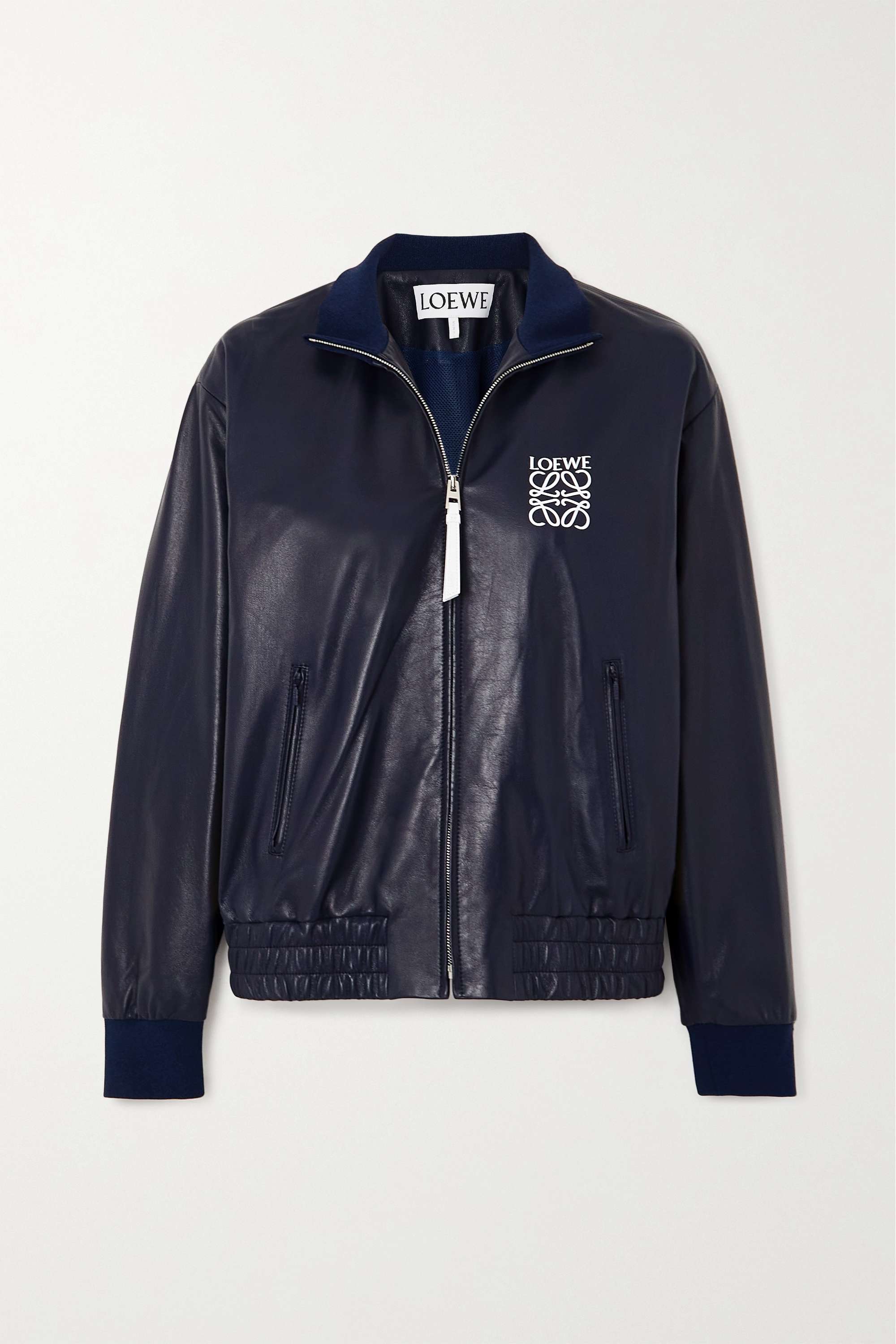 LOEWE濃紺レザージャケット Loewe Printed Leather Track Jacket - Navy | Editorialist