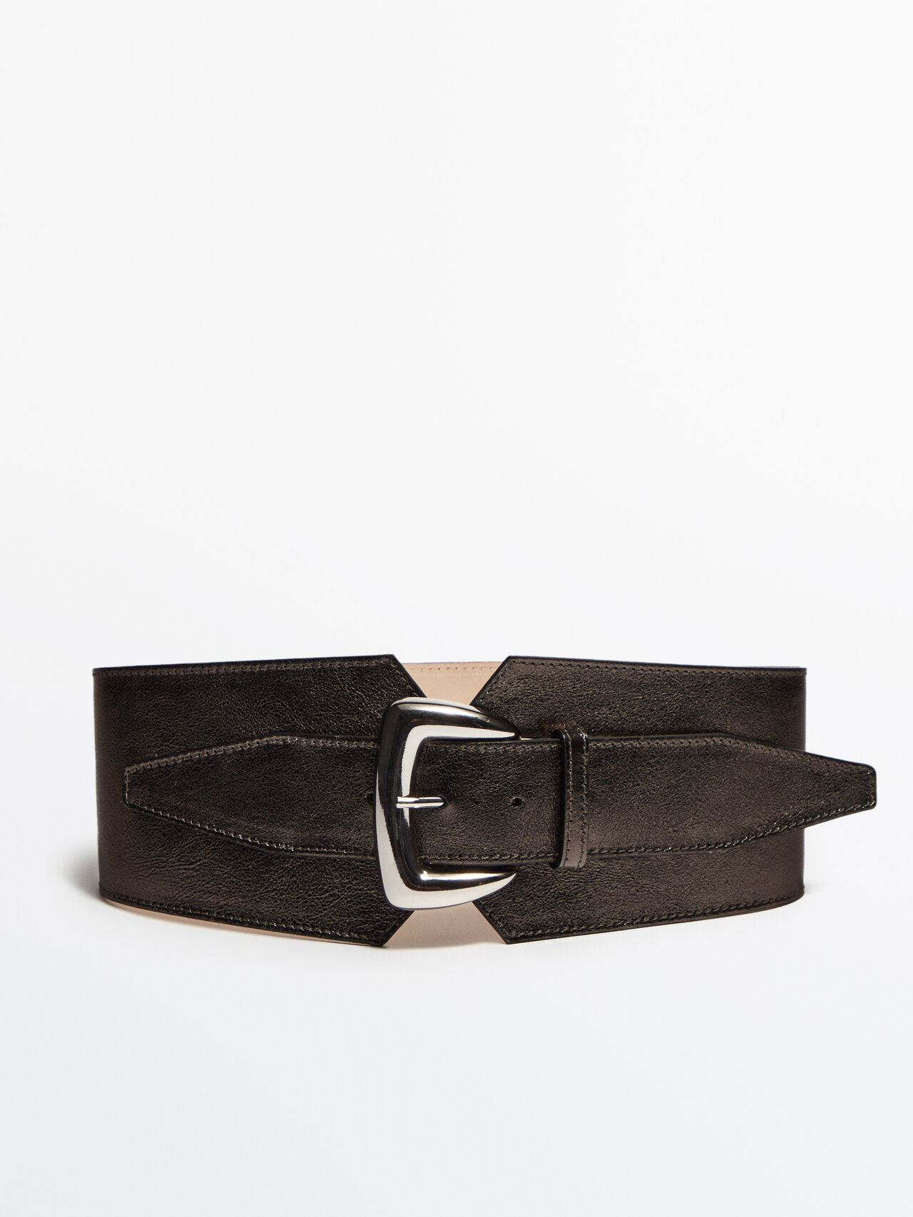 Massimo Dutti Metallic Finish Leather Sash Belt Studio In 