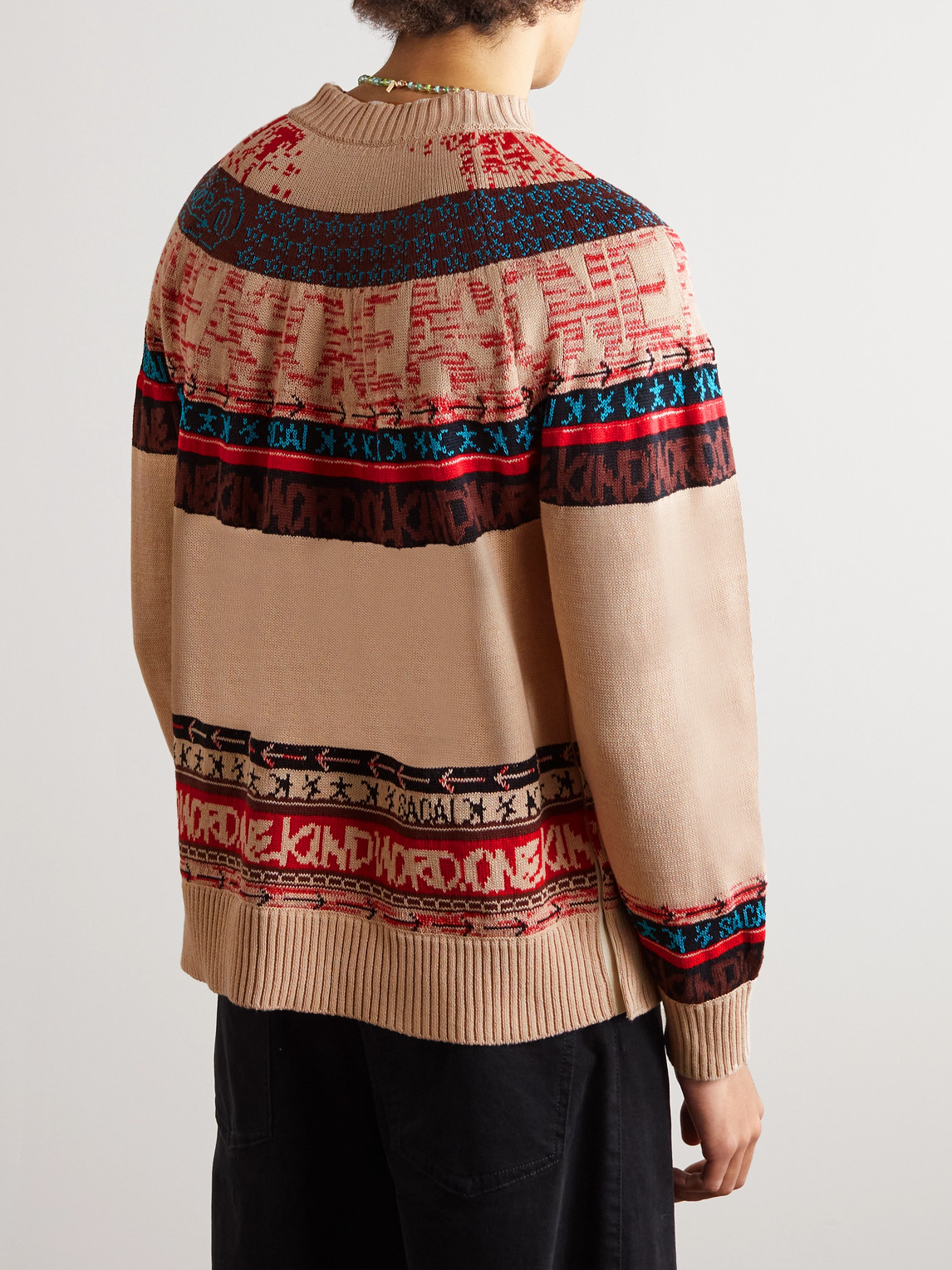 Sacai Eric Haze Fair Isle Cotton-Jacquard Sweater In Pink - 60
