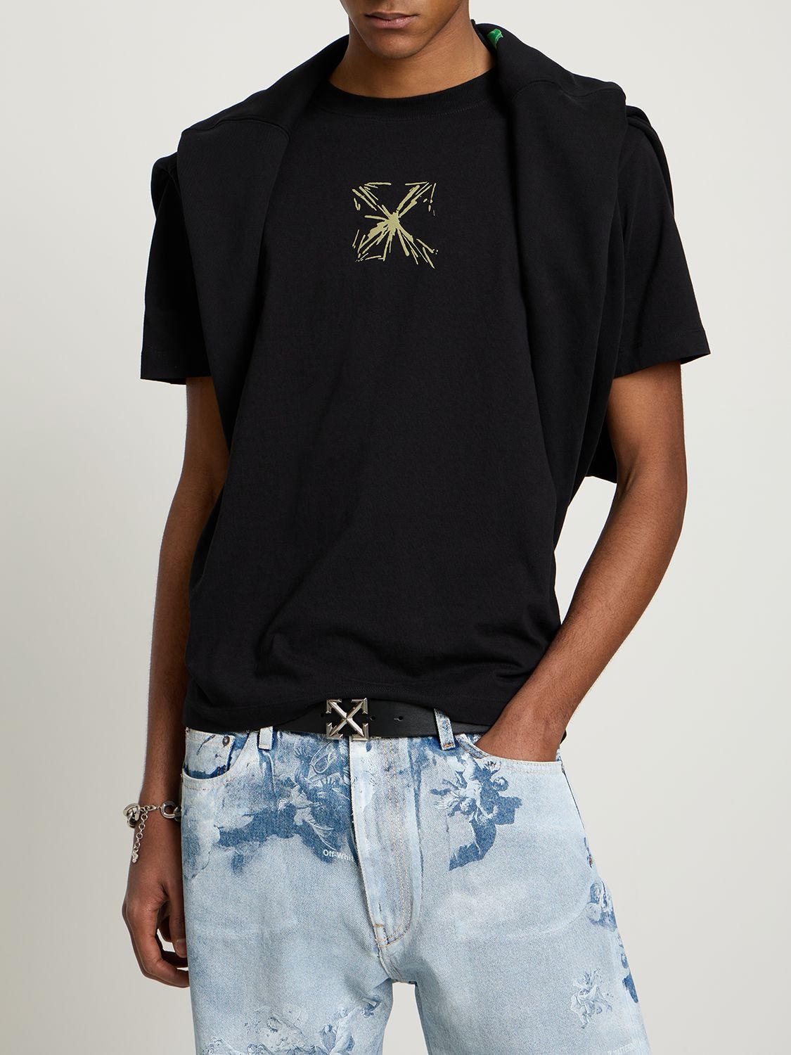 Off-White Splash Arrow Slim Cotton Jersey T-Shirt In Black