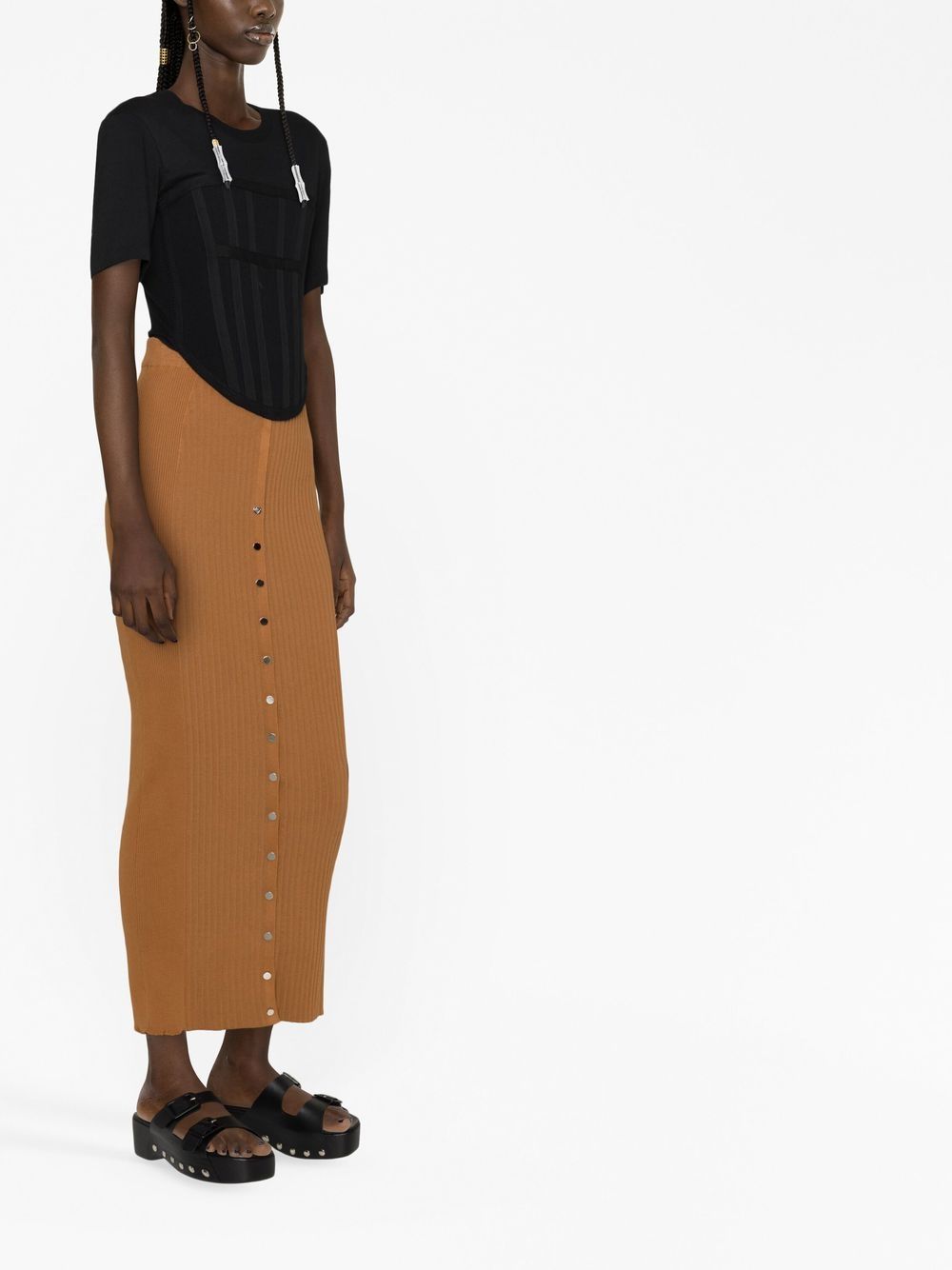 PACO RABANNE Ribbed Cotton-Blend Midi Skirt