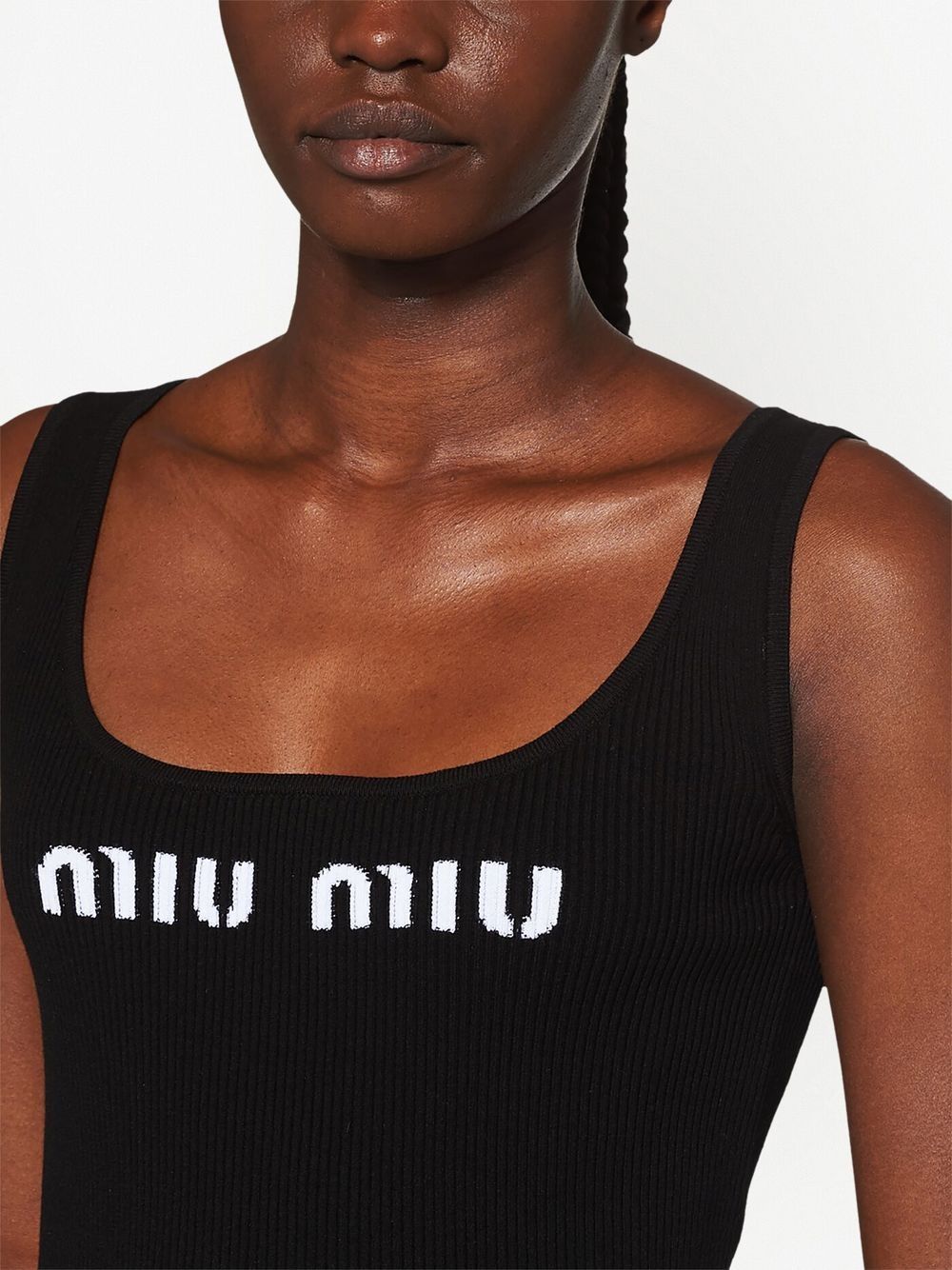 Miu Miu Cropped Logo-Knit Tank Top - Black | Editorialist