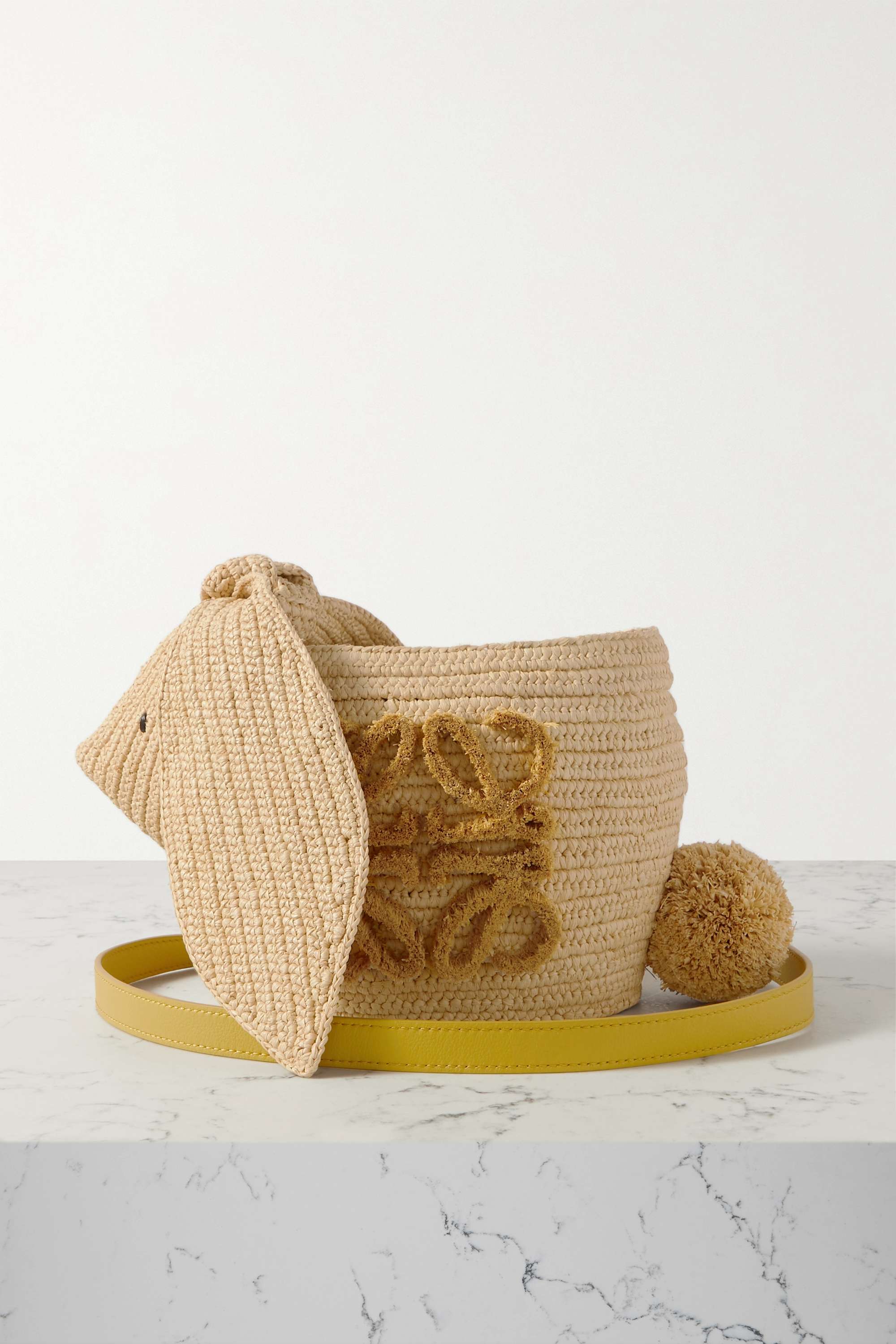 Loewe Bunny Bucket Small Leather-Trimmed Raffia Shoulder Bag 