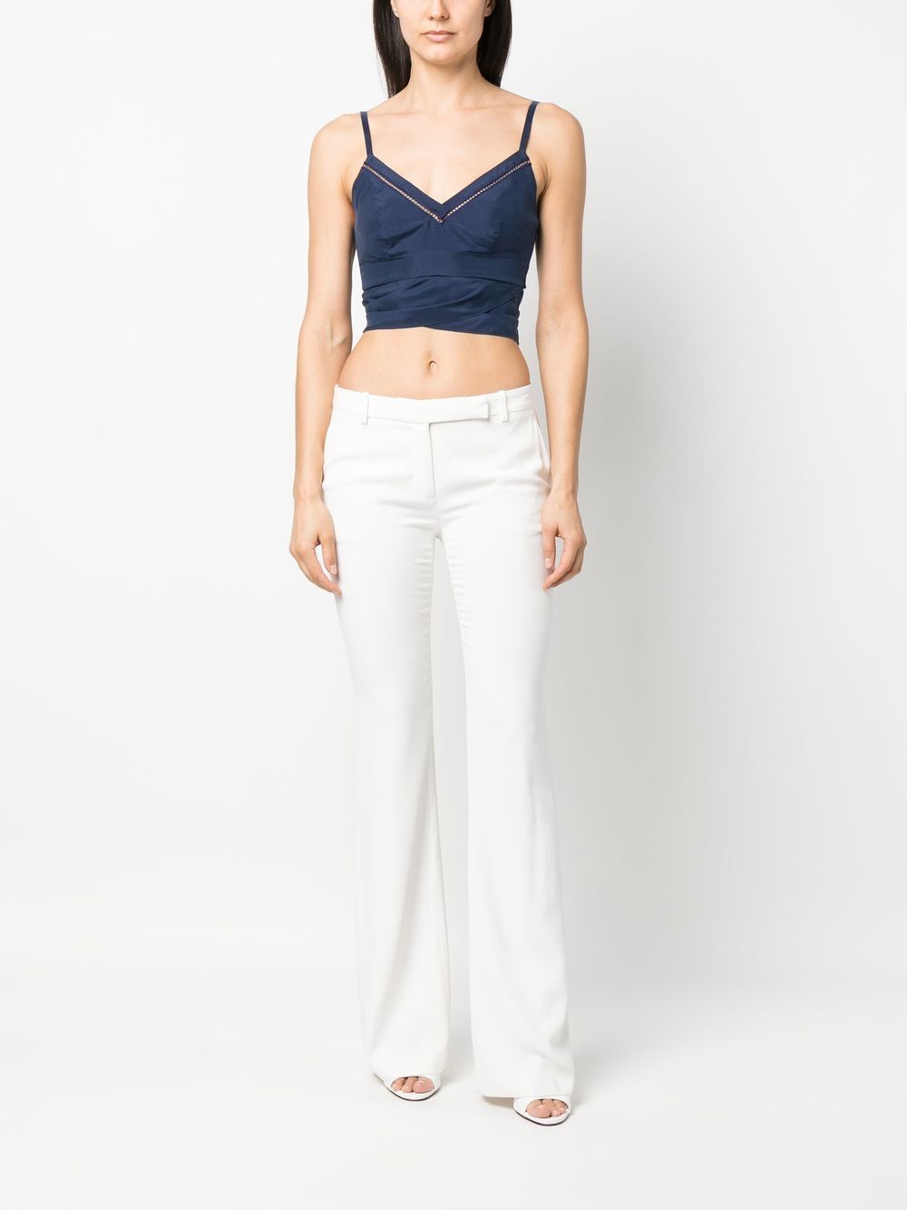 ALBERTA FERRETTI Alberta Ferretti Navy Blue Silk Lace Trim Cami Top