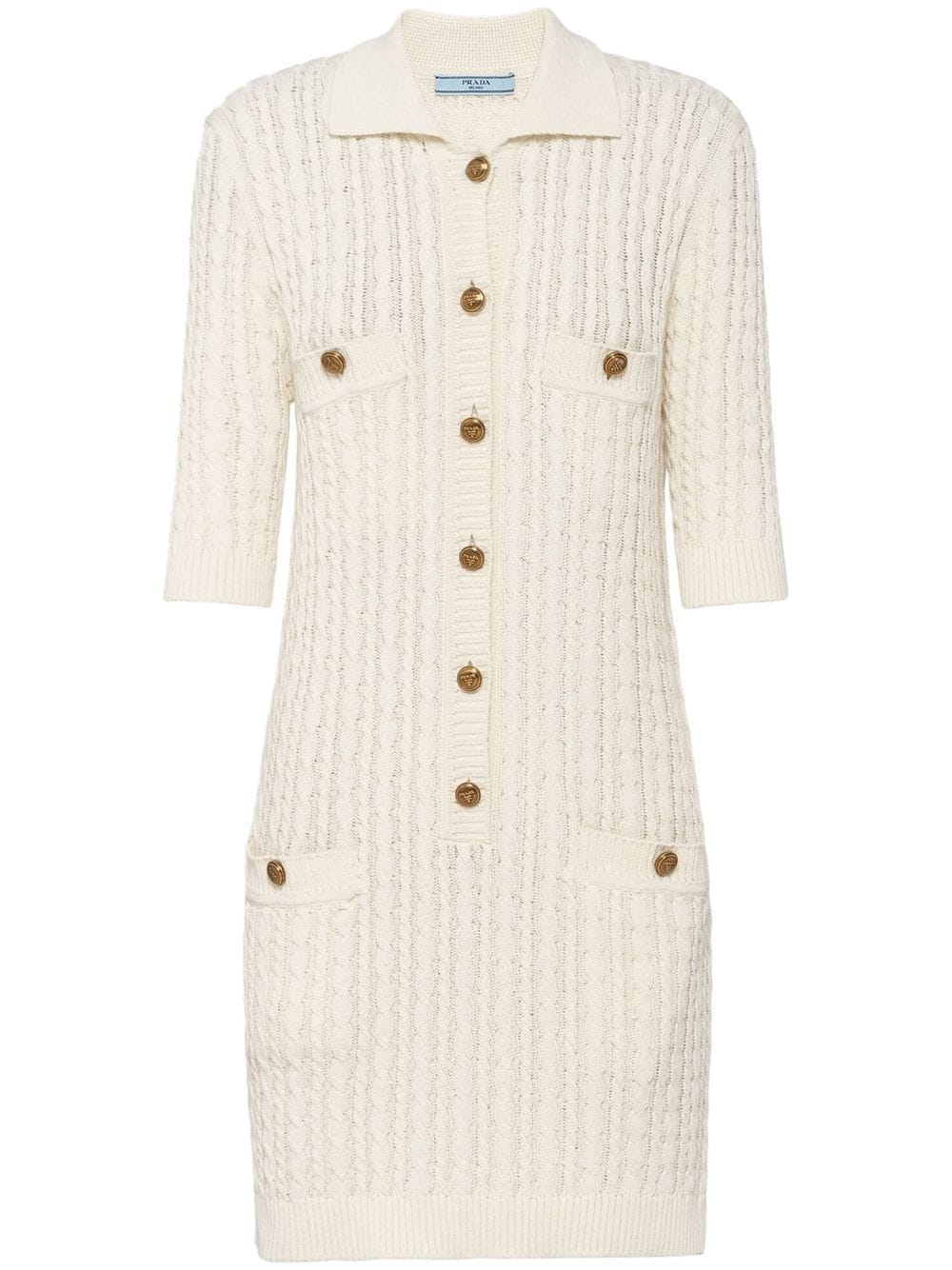 Prada Cable-Knit Cotton Mini Dress - Neutrals | Editorialist