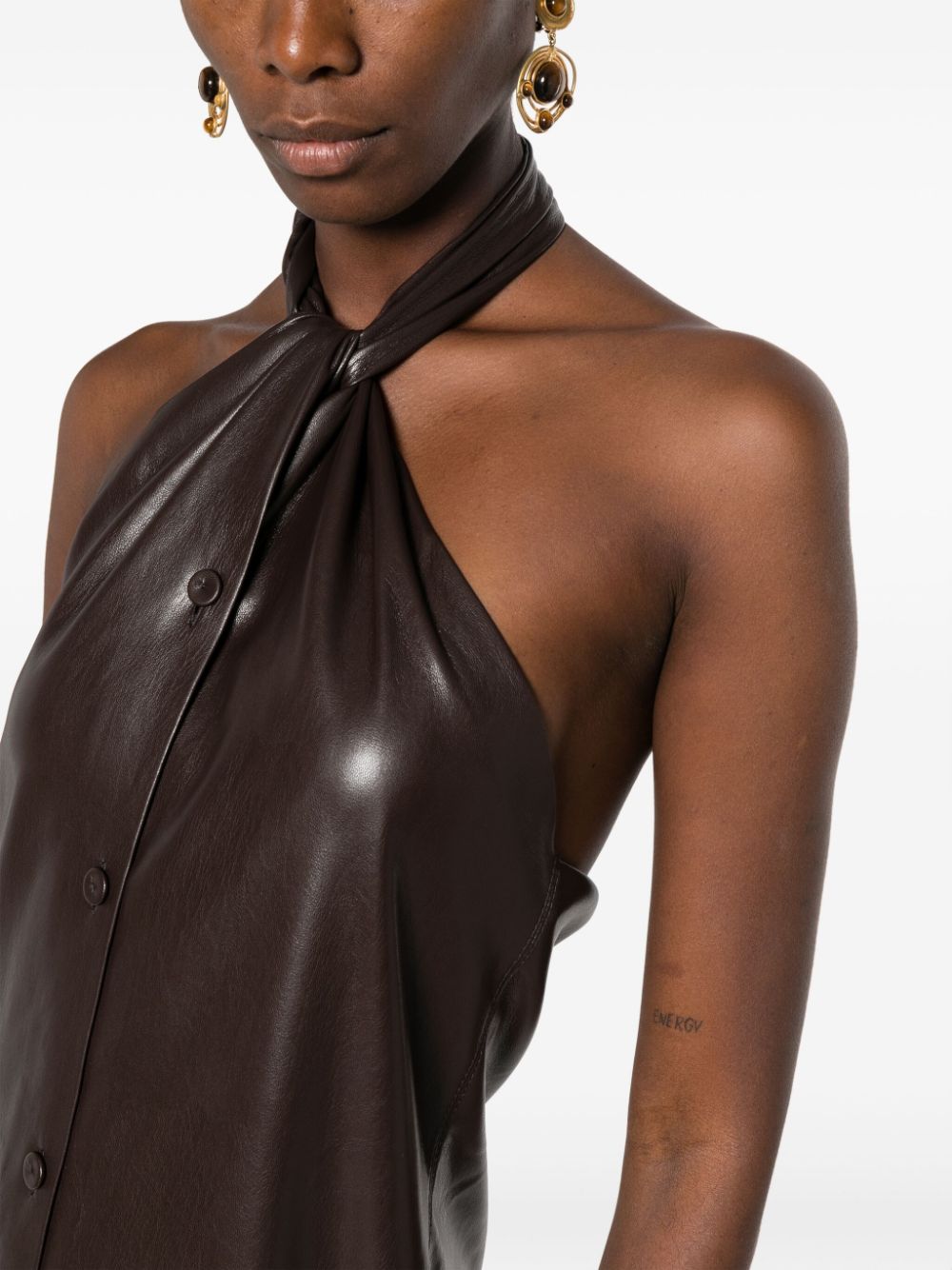 Buy Nanushka Halterneck Faux-leather Maxi Dress - Brown At 30% Off |  Editorialist