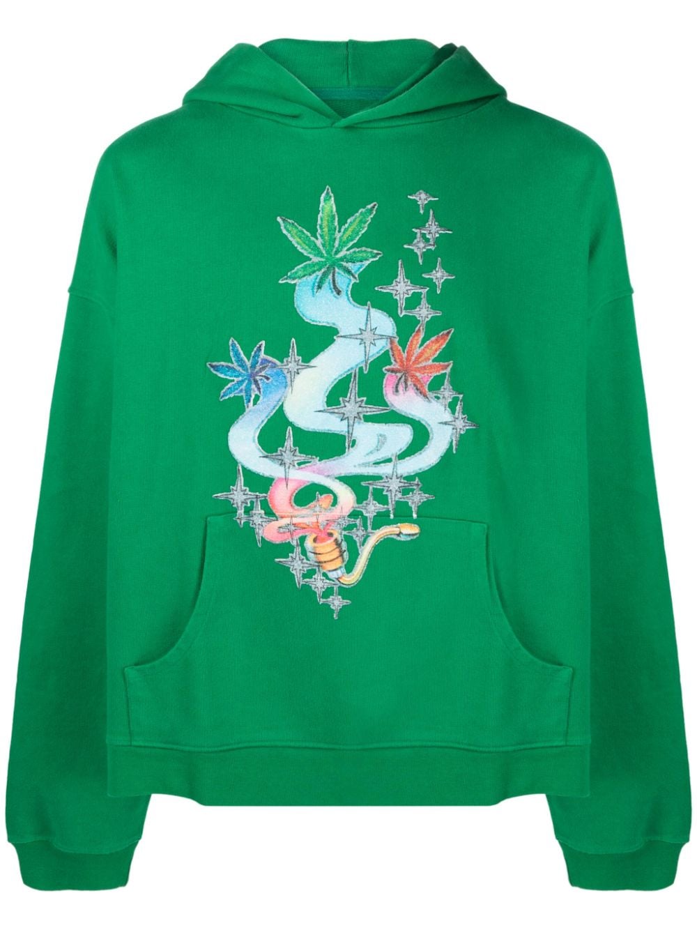Erl Leaf-Print Cotton Hoodie In Green - 52% Off | Editorialist