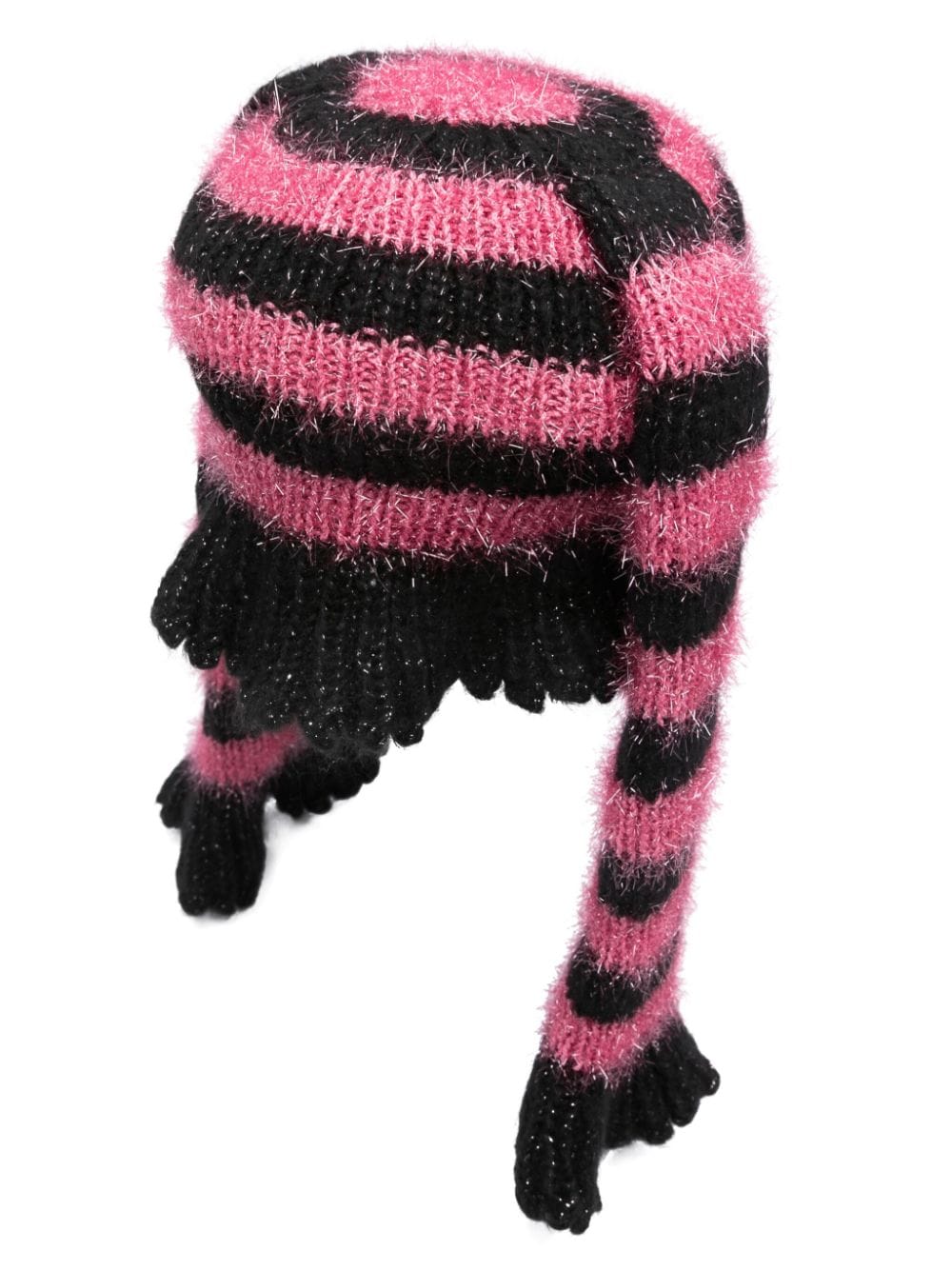 Chopova Lowena Stripe-Pattern Metallic-Threading Beanie In Black 