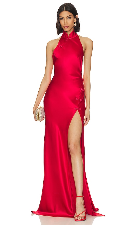 SAU LEE SAU LEE Michelle Gown with Mandarin Collar and Slit