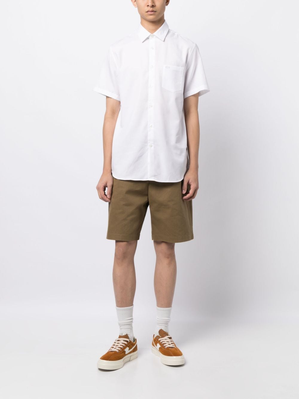 LACOSTE logo-embroidered short-sleeve cotton shirt
