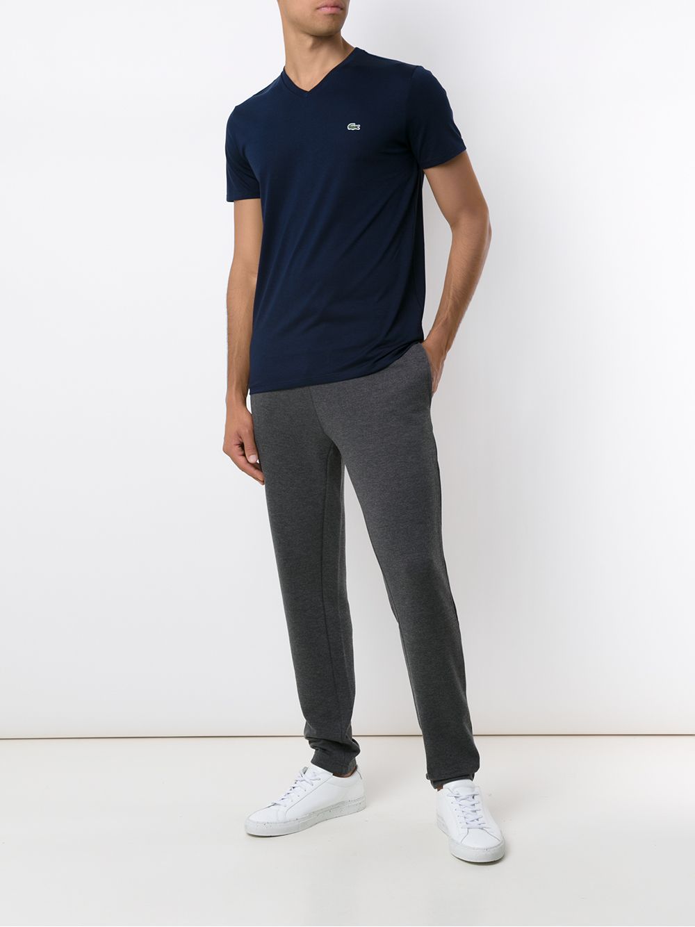 LACOSTE logo-appliqué v-neck cotton t-shirt