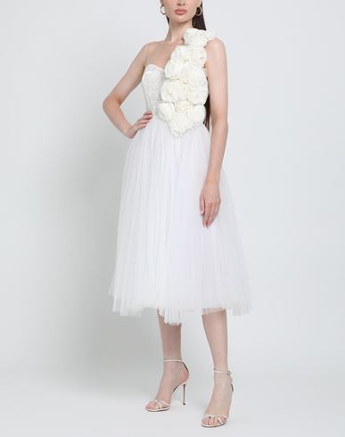ELISABETTA FRANCHI ELISABETTA FRANCHI Midi Dress in Ivory Viscose, Silk, and Polyamide