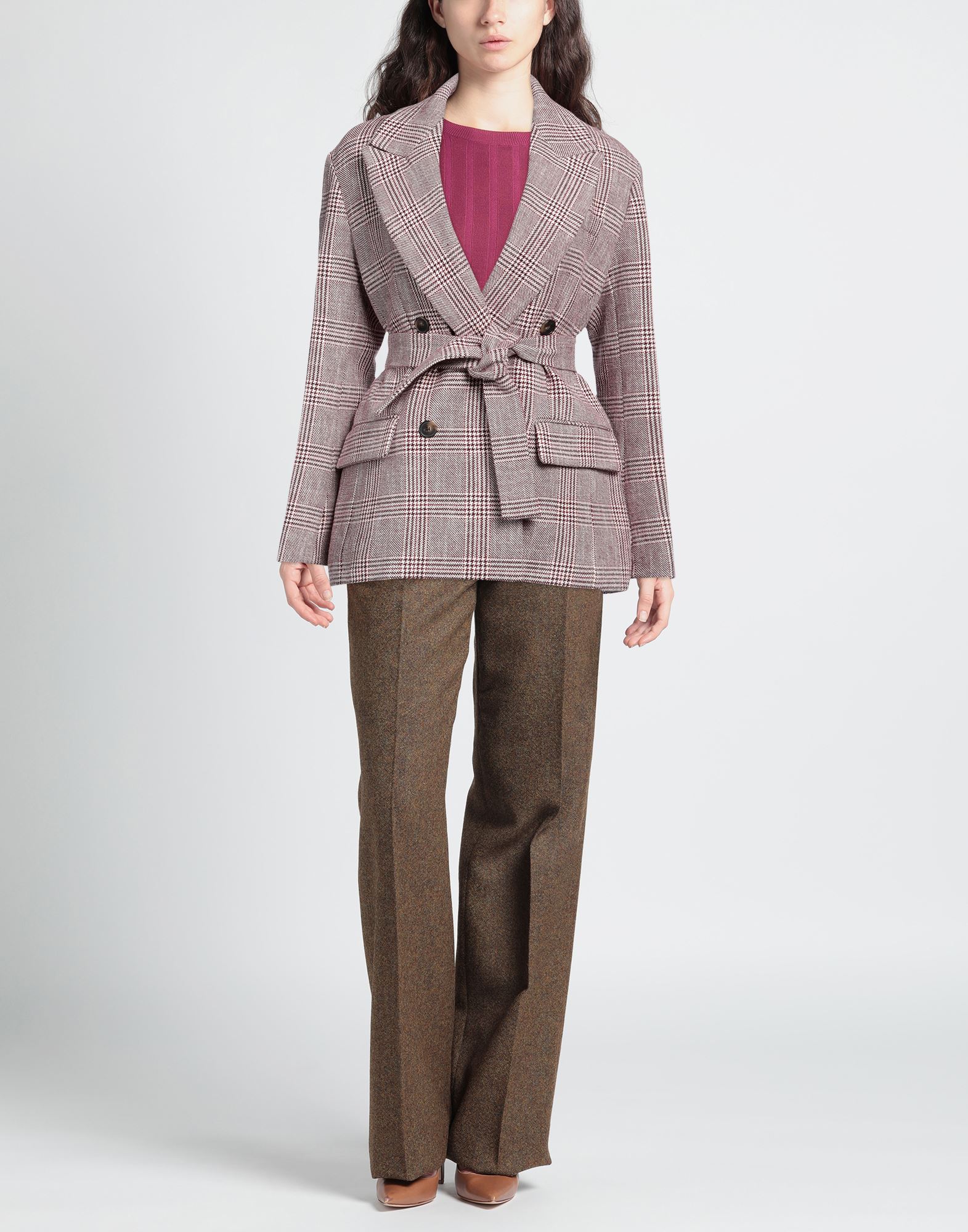 MAJE Belted Glen Plaid Double-Breasted Blazer
