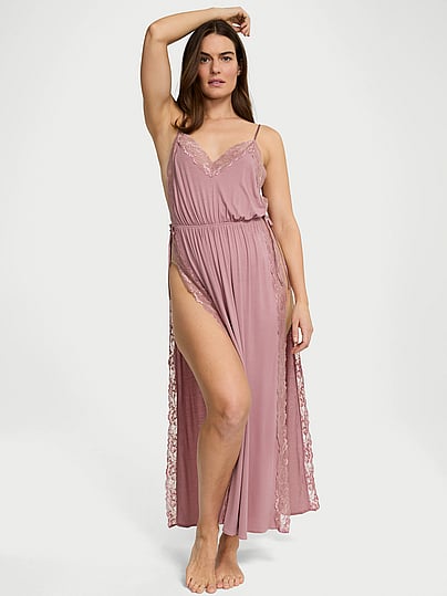 Victoria'S Secret Sosoft Modal Ribbed Lace-Trim Long Slip Dress - Black |  Editorialist