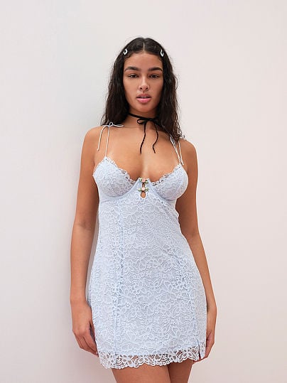 knee length dresses for ladies Victoria's Secret Black Floral Lace Slip – LOVE ZIGGY main image 0