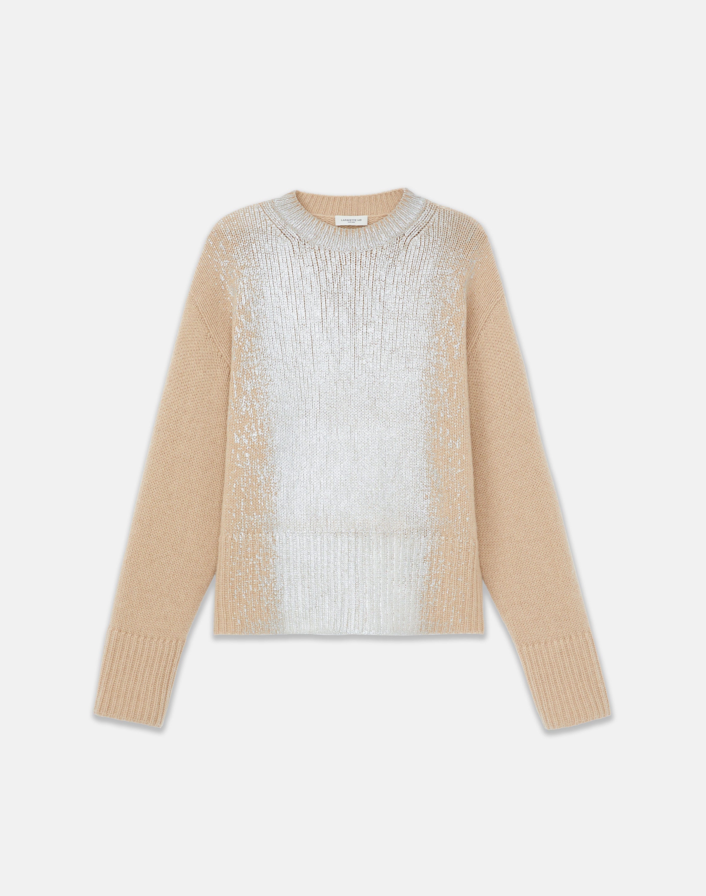 Lafayette 148 New York Metallic Foil Print Cashmere Crewneck 