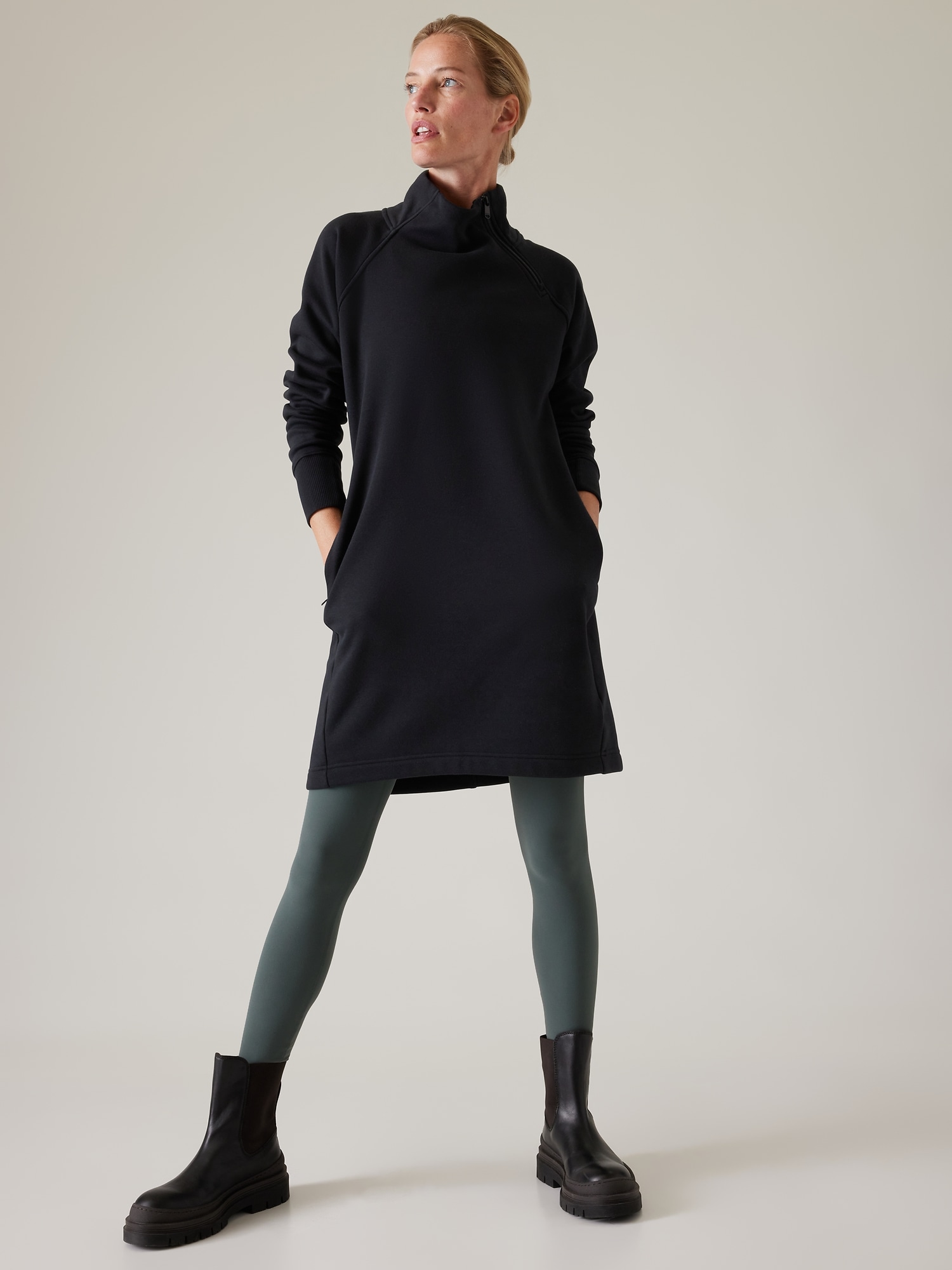Athleta Cozy Karma Sweatshirt Dress In Black - 20% Off | Editorialist