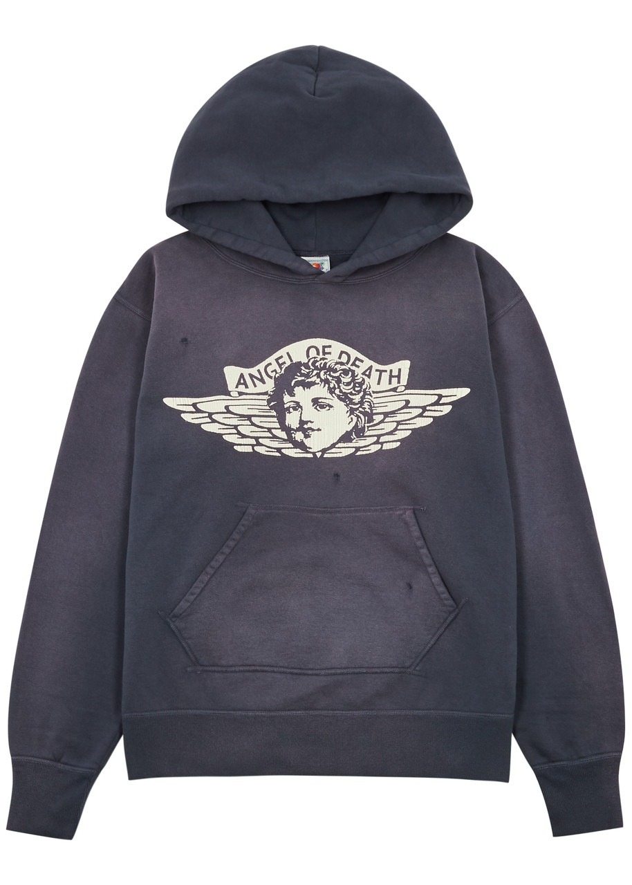Saint Mxxxxxx Angel Of Death Hooded Cotton Sweatshirt M - Navy
