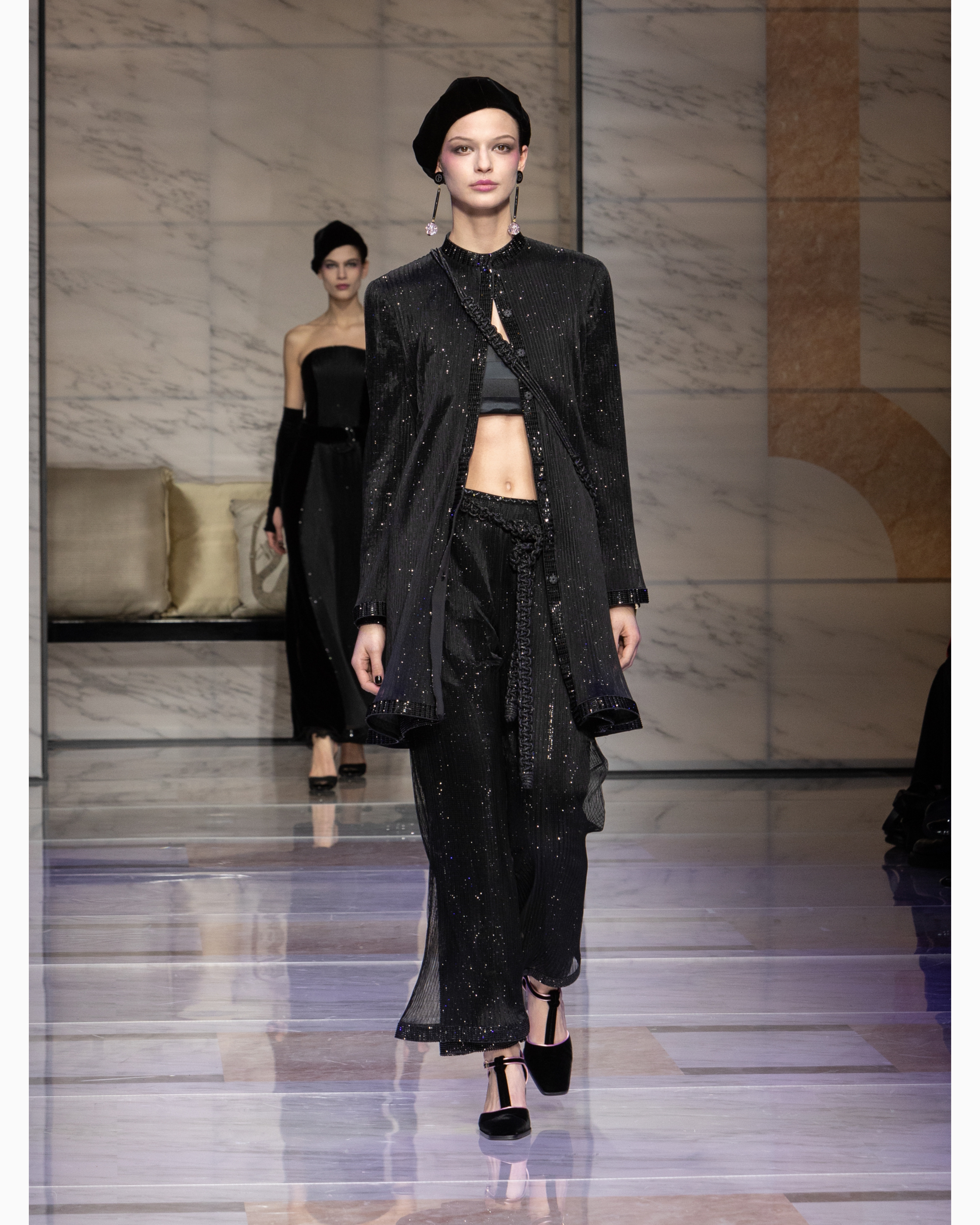 GIORGIO ARMANI Crystal-Embroidered Pleated Tulle Trousers