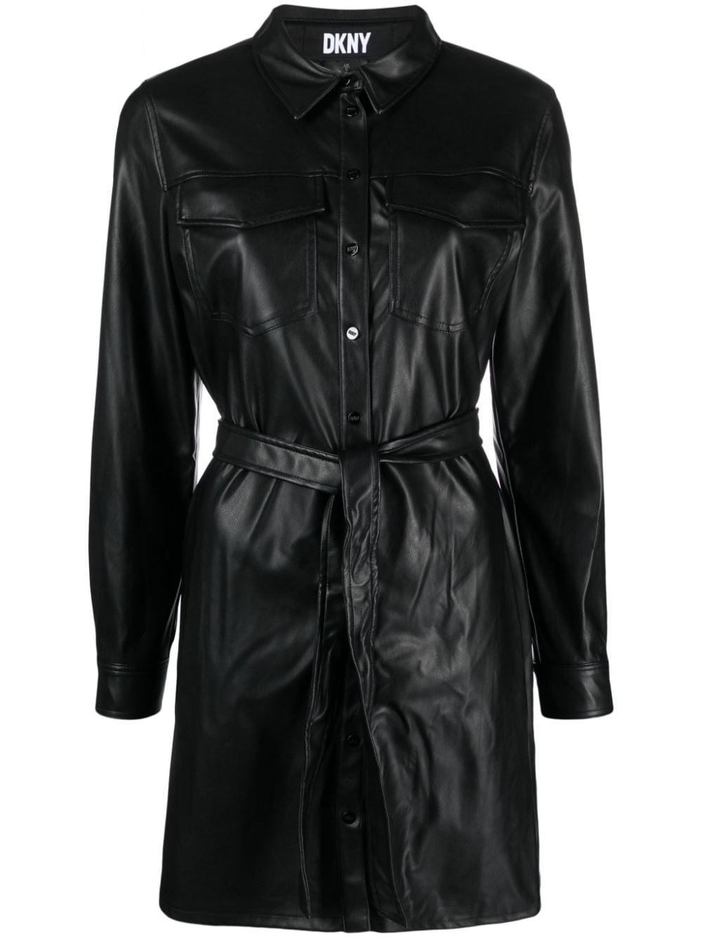 dkny leather dress DKNY Women's Short Sleeve Leather Detail Flare Sheath Dress