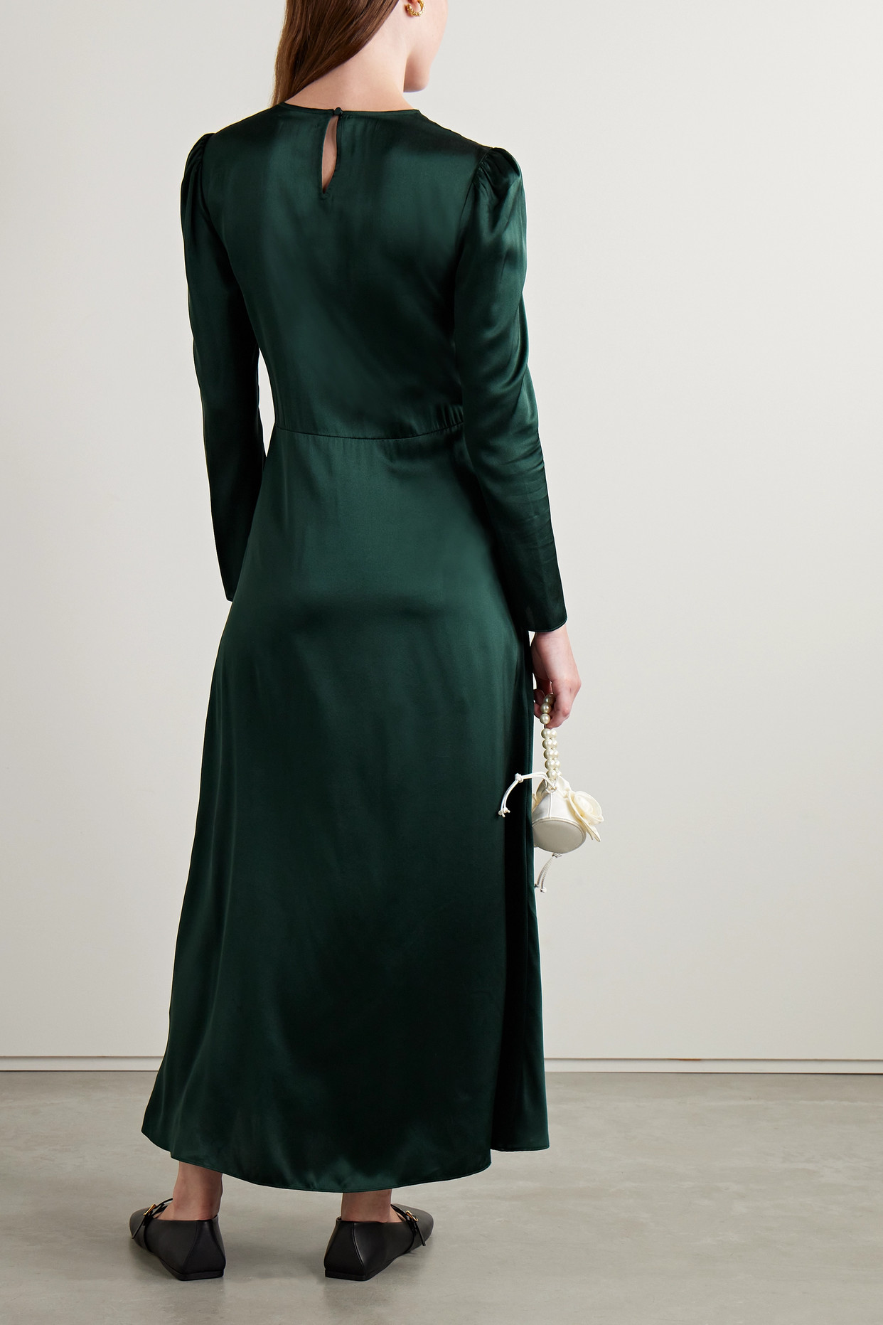 DEn Melinda Embroidered Silk-Satin Midi Dress In Green - 60% Off |  Editorialist
