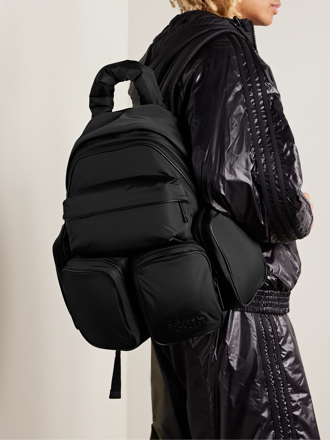 Moncler Adidas Originals Leather-Trimmed Padded Shell Backpack - Black |  Editorialist