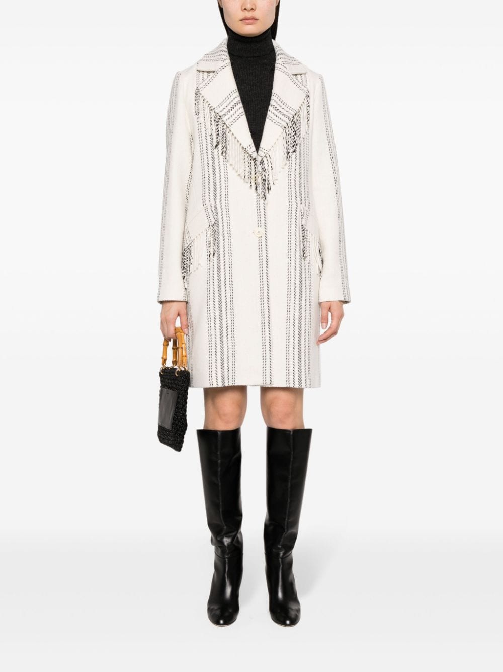 TWINSET TWINSET jacquard fringed coat