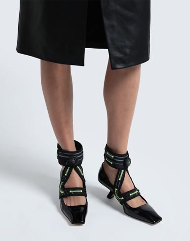 DIOR Dior Black Leather and Textile Pumps with Square Toe and Spool Heel