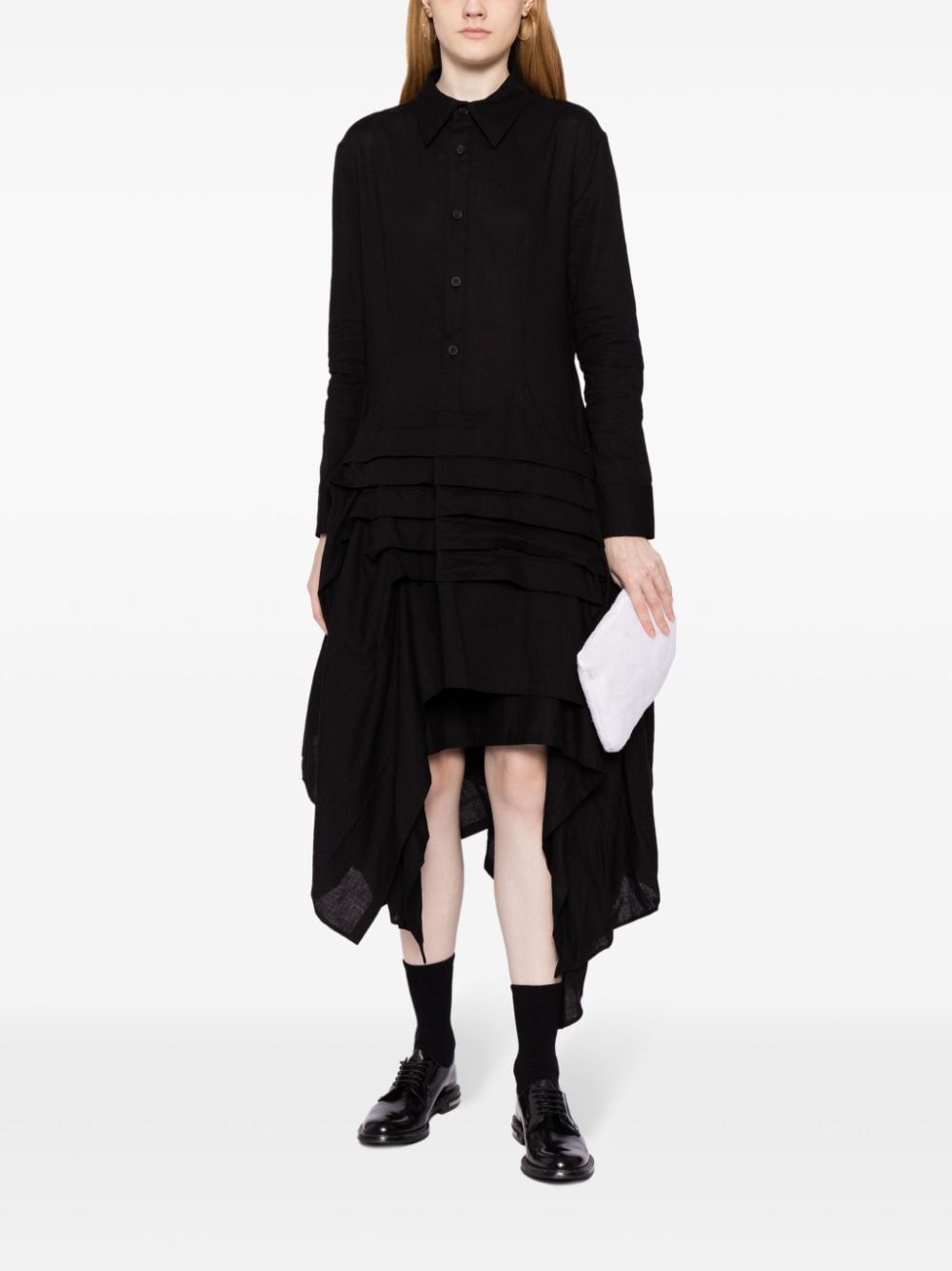 YOHJI YAMAMOTO Yohji Yamamoto Asymmetric Ruffled Shirtdress