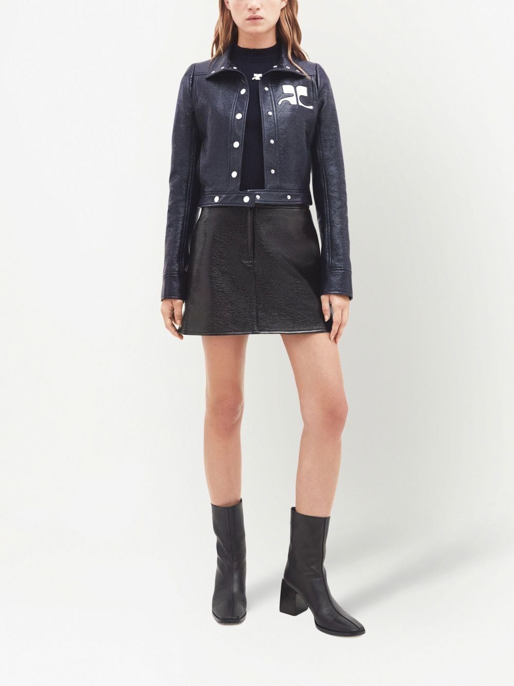 COURREGES Courrèges Navy Blue Logo Patch Button-Fastening Jacket