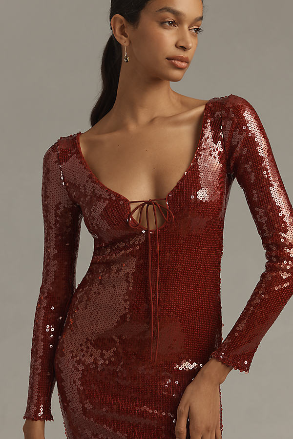 Bardot Verona Long-Sleeve Sequin Midi Dress In Purple - 83% Off |  Editorialist