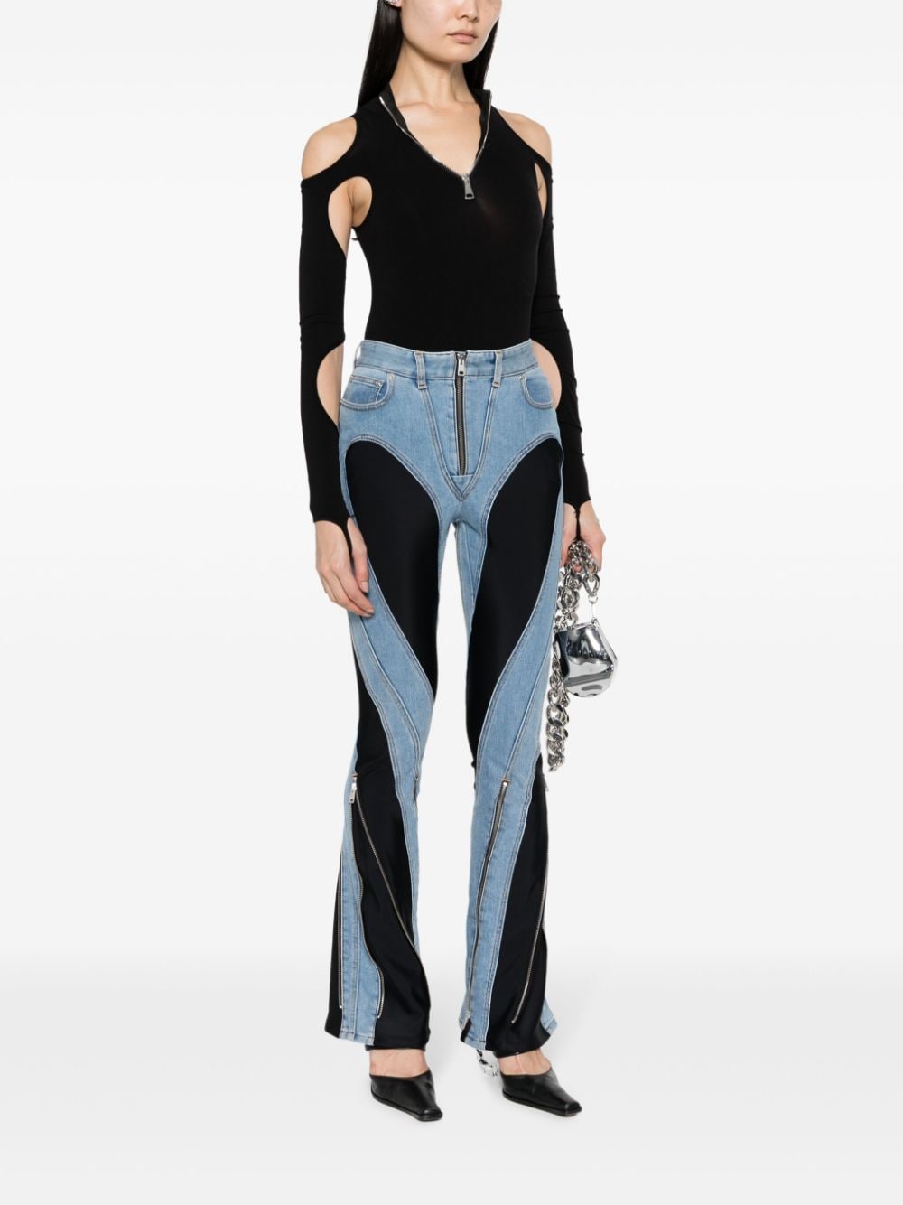 Mugler Spiral Split-Hem Jeans In Blue - 72% Off | Editorialist