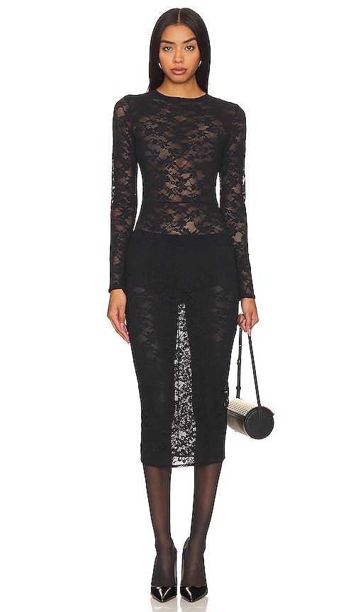 fleur du mal lace dress Fleur Du Mal Le Stretch Multifit Lace Long Sleeve Dress In Black