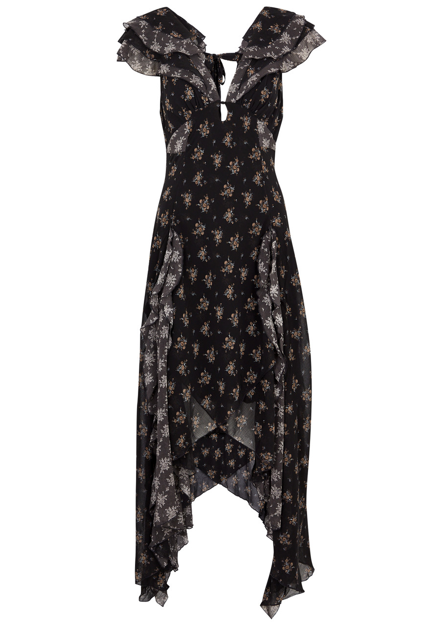 Free People Joaquin Floral-Print Chiffon Midi Dress - Black | Editorialist Free People Joaquin Floral-Print Chiffon Midi Dress - Black | Editorialist