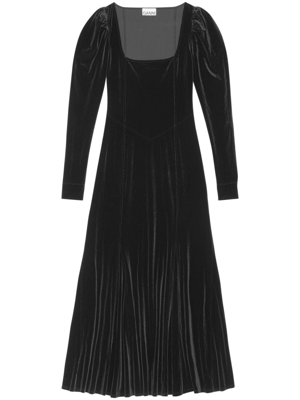 ganni velvet maxi dress Velvet Gathered Long Dress in Black