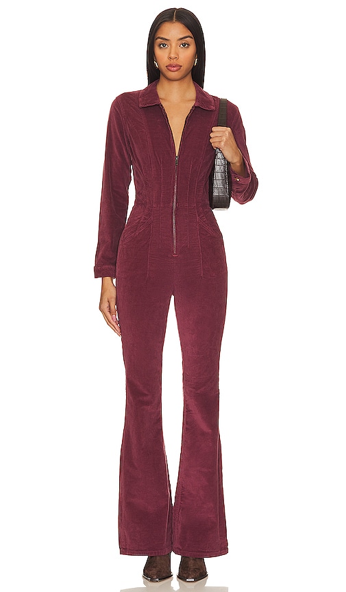Free People X We The Free Jayde Cord Flare Jumpsuit In Burgundy In