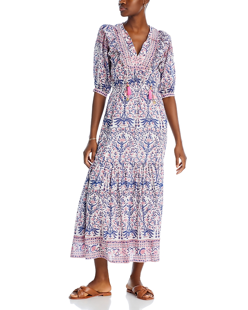 long sleeve floral maxi wrap dress Naomi Printed Maxi Wrap Dress Long Sleeves Blue