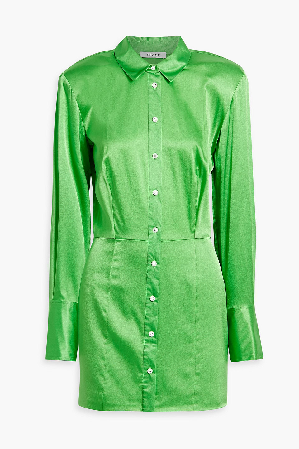 Frame Silk-Blend Satin Mini Shirt Dress In Bright Green - 85% Off |  Editorialist