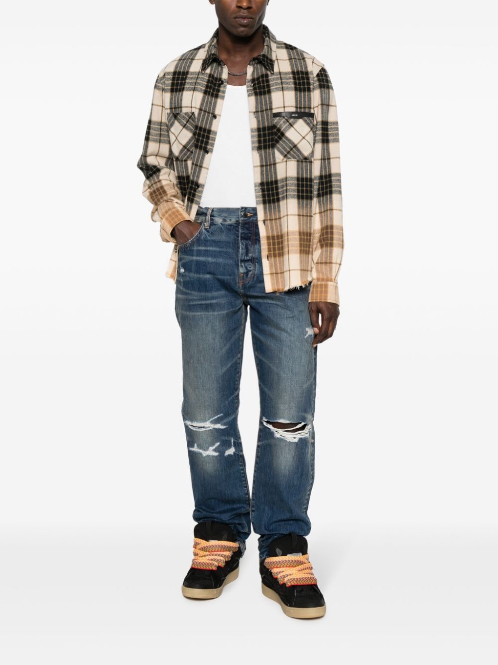 AMIRI AMIRI Logo-Patch Ripped Straight-Leg Jeans
