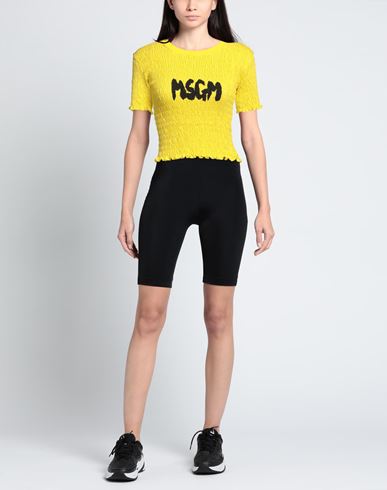 MSGM MSGM Shirred Cotton T-Shirt with Graphic Logo