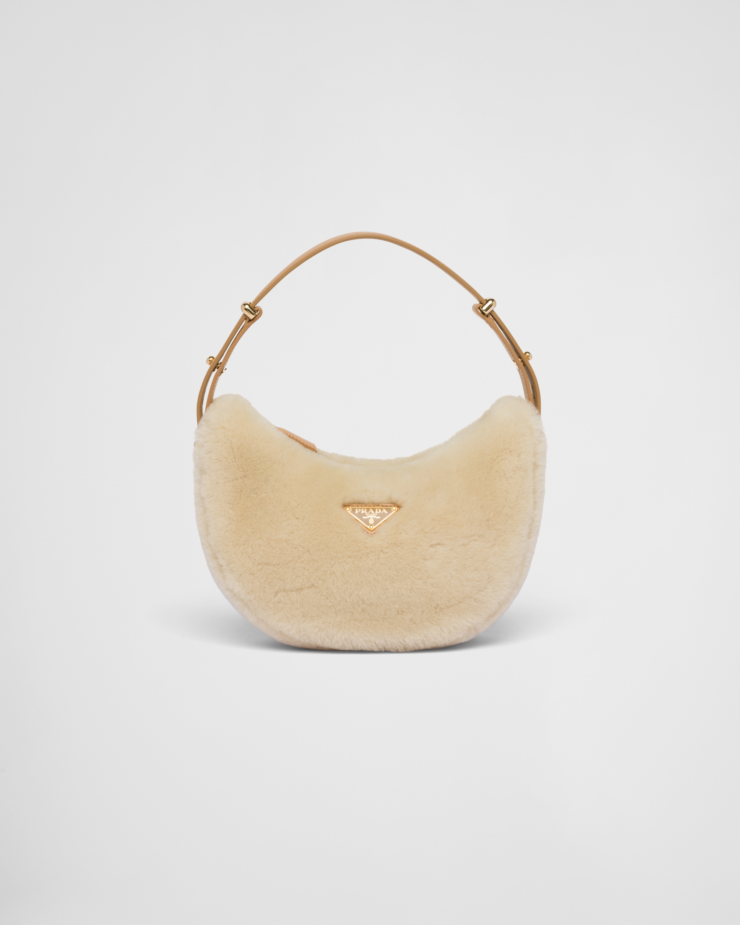 Prada Arqué Shearling And Leather Shoulder Bag - éCru/Noisette