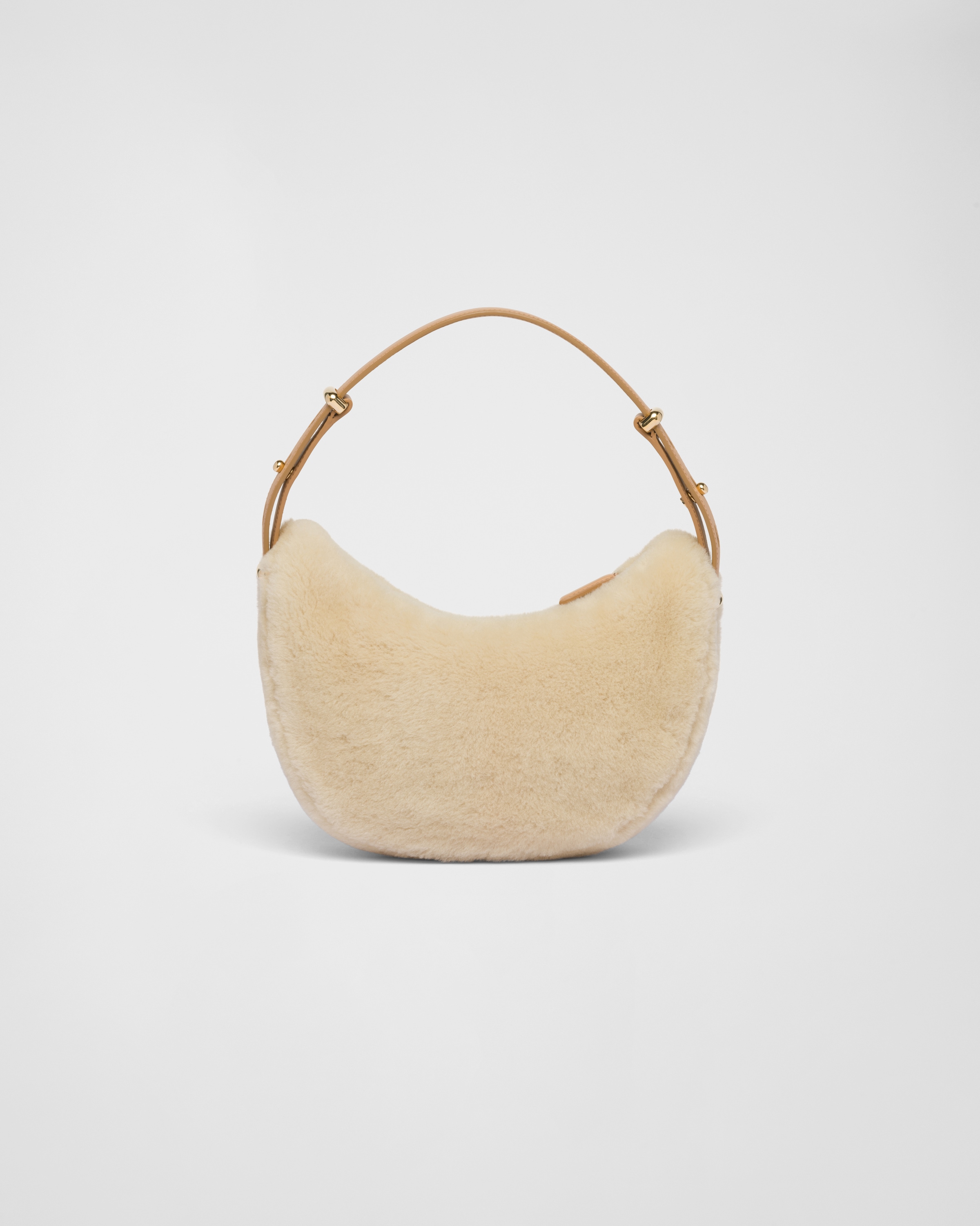 Prada Arqué Shearling And Leather Shoulder Bag - Neutral